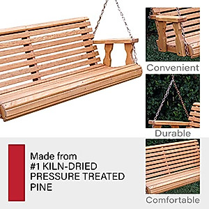Amish Casual Heavy Duty 800 Lb Roll Back Treated Porch Swing with Hanging Chains (5 Foot, Cedar Stain)