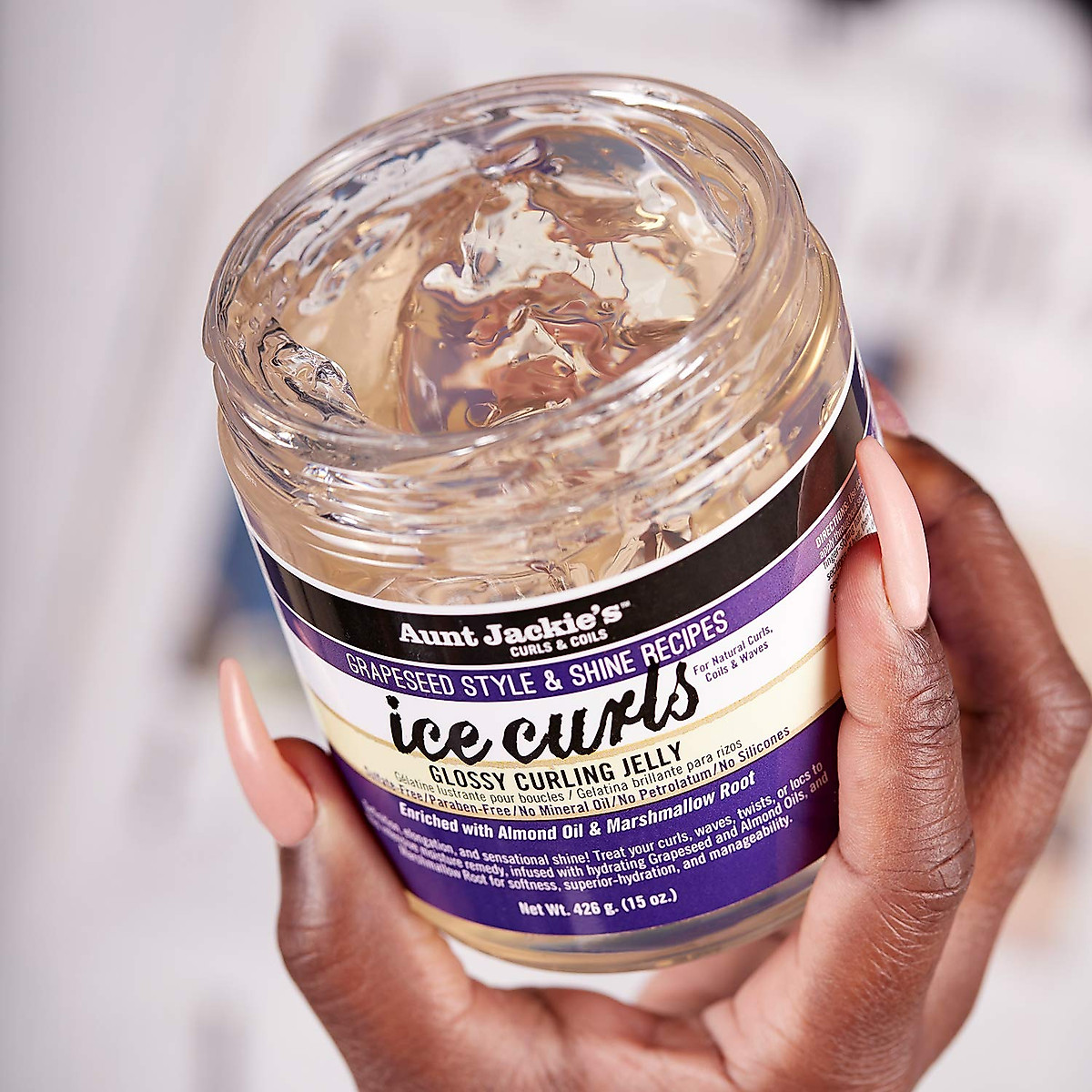 Aunt Jackie's Grapeseed Style and Shine Recipes Ice Curls Glossy Curling Jelly, Hydrates, Softens, Makes Waves, Curls and Coils Easier to Style, 18 oz