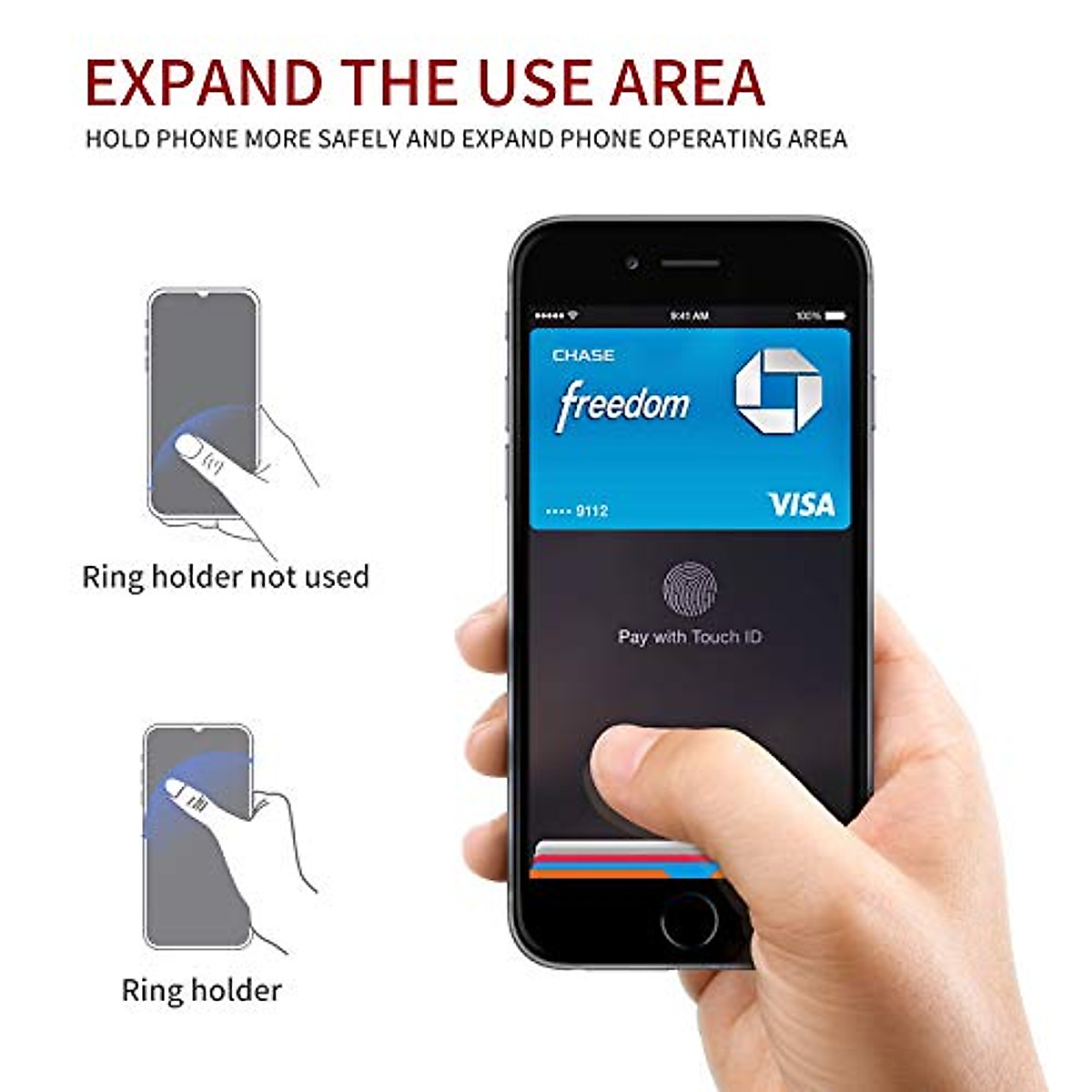 2 Pcs Phone Ring Holder Finger Kickstand, Cell Phone Ring Holder Finger Grip 360 Degree Rotation (Black)