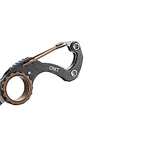 CRKT Compano EDC Pocket Knife: Compact Everyday Carry, Slip Joint, Black Stonewash Satin Blade, Stainless Steel Handle with Bronze Accents, Carabiner 9082