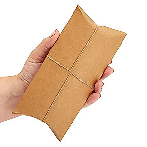 100 Pack Kraft Pillow Boxes with Twine for Jewelry, Wedding, Party Favors, Gift Cards (7.5 x 3.7 In)