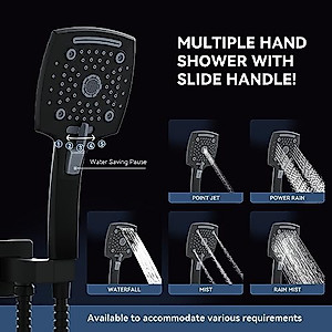 ELLO&ALLO Matte Black Bathroom Shower Faucet Set with Valve, Rainfall Shower Head with Handheld Combo