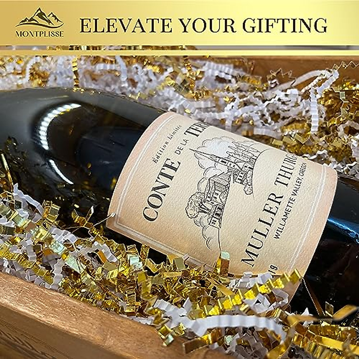 Montplisse White Gold Crinkle Paper | 1LB Blended Crinkle Cut Paper Shred Filler | Shredded Paper for Gift Baskets | Shred Filler for Gift Baskets | Paper for Gift Box Stuffing & Basket Filler