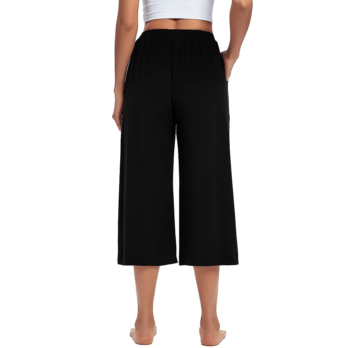 ASIMOON Capris for Women Loose Wide Leg Shorts Yoga Cropped Pajama Pants Pull on Summer Lounge Pants Culottes with Pockets