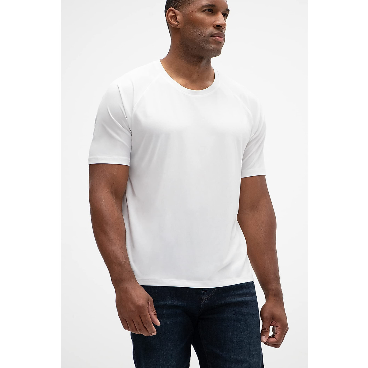 DEVOPS 5 Pack Men's UPF 50+ Sun Protection Moisture Wicking Dry-Fit Short Sleeve Workout T-Shirts (White/White/White/White/White, X-Large)