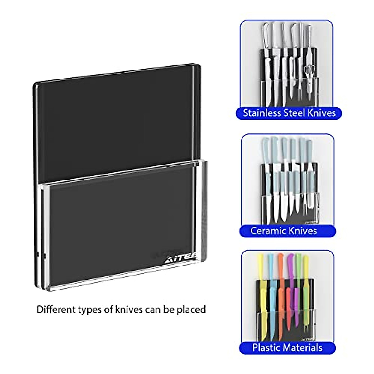 AITEE Acrylic Knife Holder for Wall, Clear Knife Block With Protection Shield for Kitchen Multifunctional Storage, Double-Layer Dust-Proof Storage Knife Holder for Knife Organize and Storage
