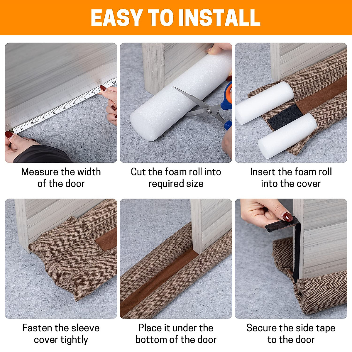 VISEMAN Under Door Stopper, Door Noise Blocker, Adjustable Door Sweeps Window Blocker, Door Bottom Weather Stripping, 20 to 36" Clear Self Stick Door Bottom