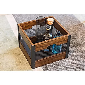 CRAZYWOOD Vinyl Record Storage Case, Wooden LP Record Storage Case, Magazine and Newspaper Storage Basket 13.6"(L)*14.3"(W)*10.6"(H) Inches Wooden Storage Basket