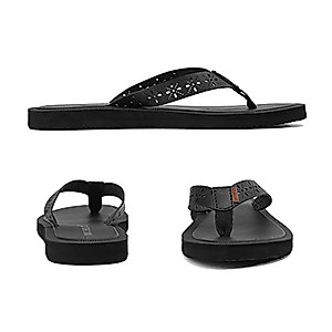 AX BOXING Flip Flops For Women Thong Sandals Faux Leather Slide Beach Pool Slipper Sandals(Aa Black,8)