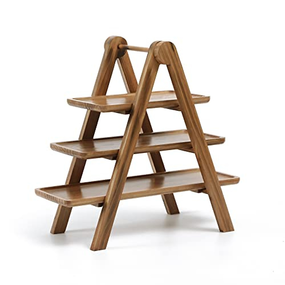 Wooden Tiered Serving Tray Wood 3 Tier Trays Stand Rectangular Cupcake Platters Collapsible Detachable Dessert Cake for Fruit Appetizers Tea Party Entertaining Food Buffet Wedding Farmhouse Decorative