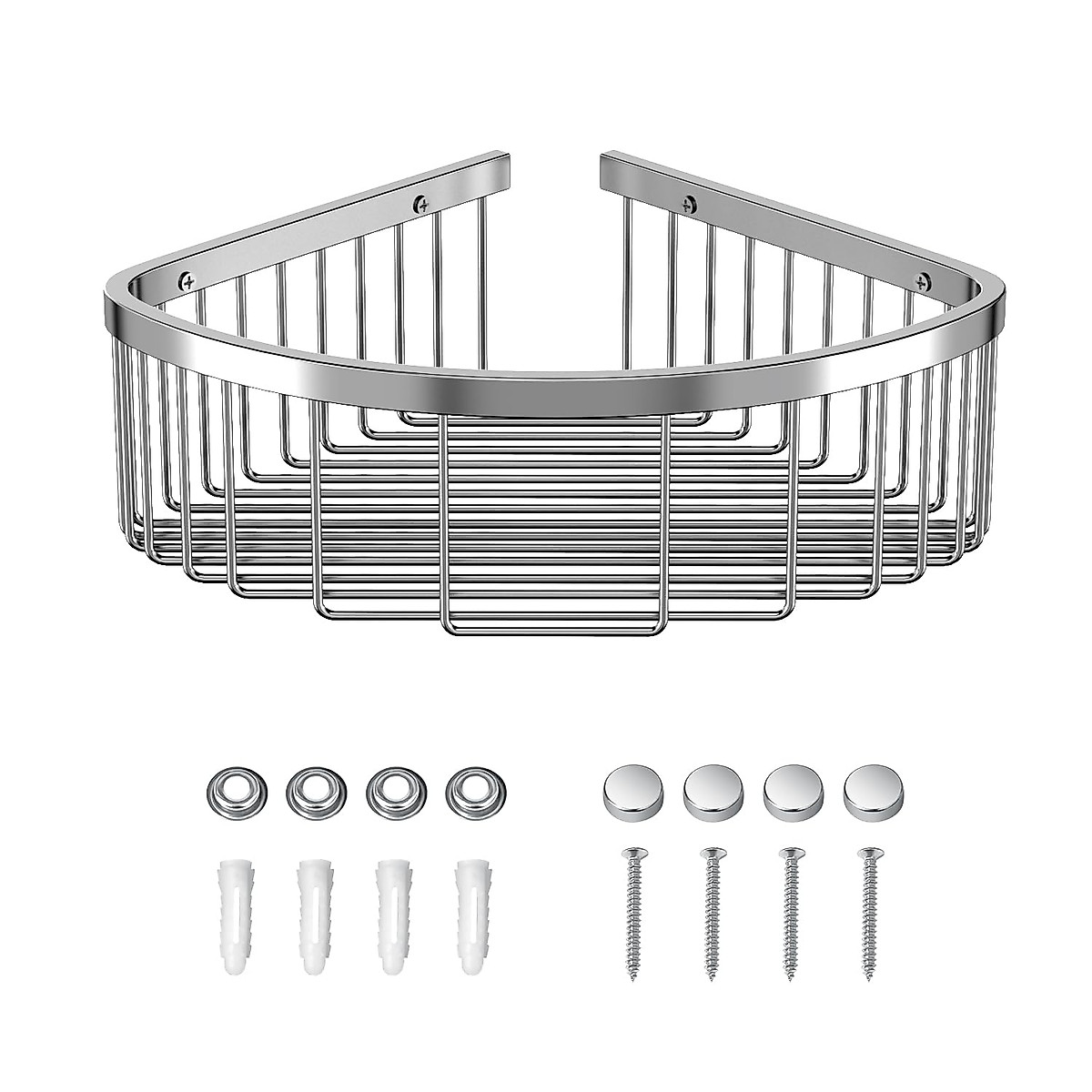 TENOVEL Shower Basket Brushed Stainless Shower Corner Shelf,Shower Caddy Stainless Steel Rustproof,Soap Caddy Shower Organizer Wall Mounted Basket(Includes Screws)