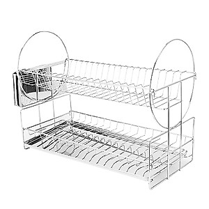 Dish Dryer Rack, Double Layer Stainless Steel Bowl Dish Rack - Space Saving Draining Rack and Storage Organizer - Premium Kitchen Accessories for Efficient Drying and Organization