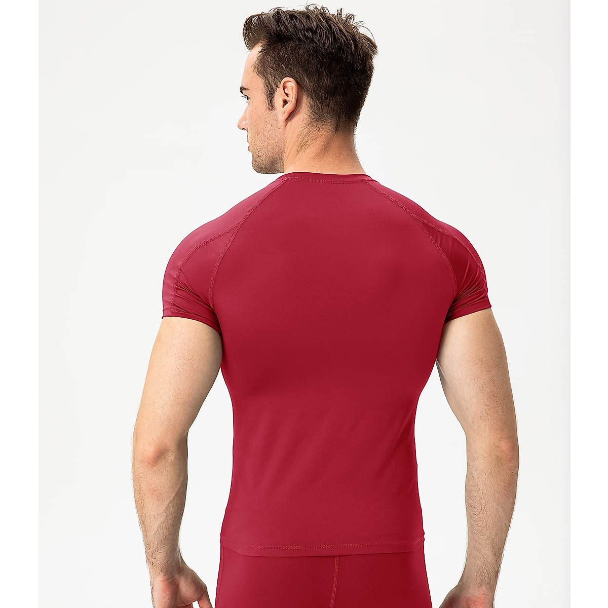 Red Compression Shirts Men Short Sleeve Workout Gym T-Shirt Running Tops Cool Dry Sports Base Layer Undershirts