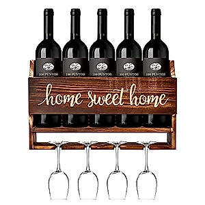 Housewarming Gift New Home Gifts for Home, House Warming Gifts New Home, Wood Wine Rack Wall Mounted Gifts for Women Wine Lover,Wine Bottle Holder with Wine Glass Rack,Home Sweet Home Wall Decor