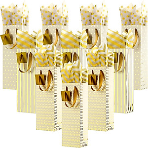12 Pieces Christmas Wine Gift Bags Kraft Paper Wine Bottle Bags with Handles Tags And Tissue Paper for Birthday Wedding Party Winter Holiday Gift(Black and Gold)