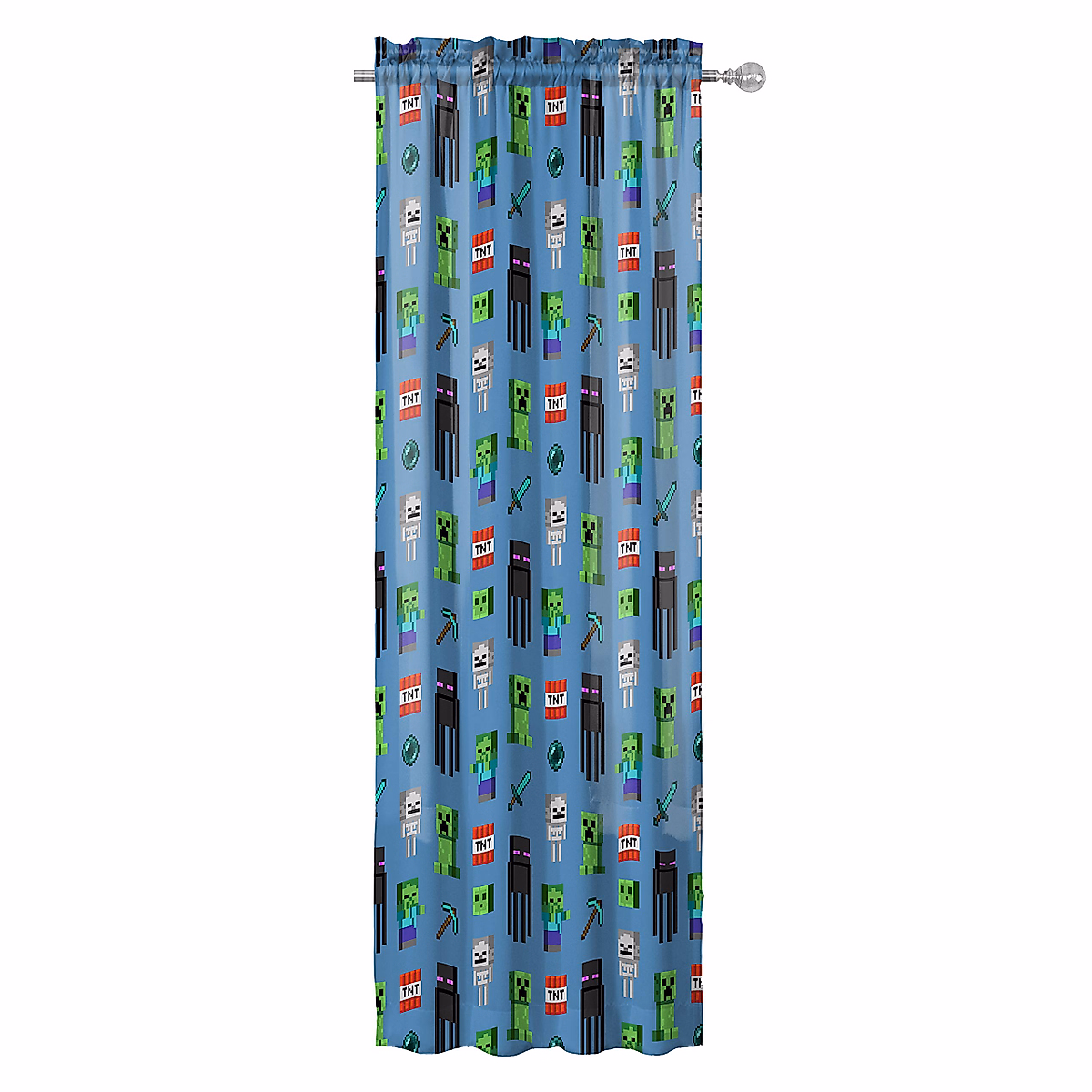 Jay Franco Kids Window Drapes - 4 Piece Curtain Set Includes 2 Tiebacks, Beautiful Bedding Room Décor and Easy Set Up, Blue - Minecraft, 63 Inch