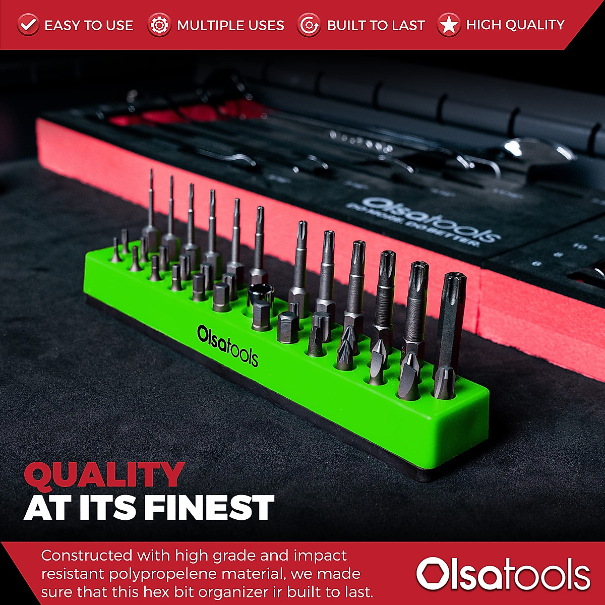 Olsa Tools Hex Bit Organizer with Magnetic Base | Magnetic Hex Bit Organizer for Your Specialty, Drill or Tamper Bits (Green) | Magnetic Bit Holder | Hex Holder | Professional Grade
