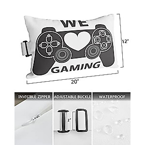 Outdoor Pillows Covers with Inserts WE GAMING Gray Gamepad Continuous Joystick Waterproof Recliner Pillow with Adjustable Strap Throw Pillows for Patio Furniture Pool Lounge Chair, 12x20 inch, 2PCS