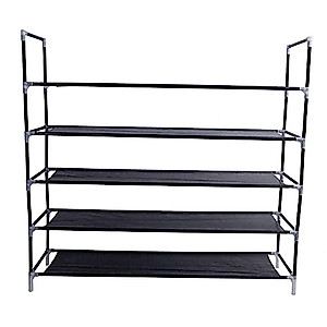 Herron Shoe Rack 5 Tier, Durable and Stable Shoe Organizer 25 Pairs Space Saving Shoe Tower Non-Woven Fabric Shoe Shelf (Black)