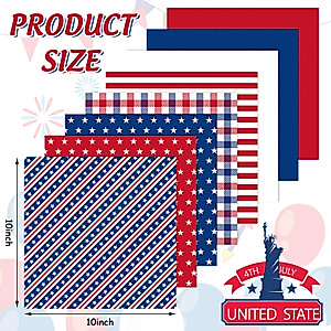 Whaline 8Pcs Patriotic Cotton Fabric Bundles Red Blue White Star Stripe Fat Quarters 4th of July Quilting Patchwork for Independence Day DIY Handmade Craft Party Decor, 10 x 10 Inch