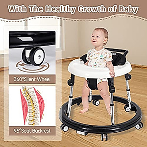 Wismind Baby Walker Foldable with 9 Adjustable Heights, Baby Walkers and Activity Center for Boys Girls Babies 6-12 Months, Baby Walker and Bouncer Combo with Wheels Portable Anti-Rollover