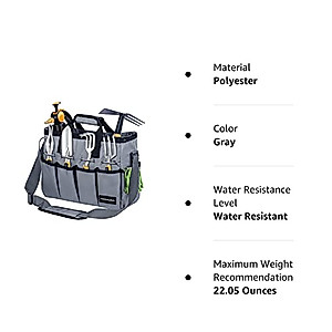 Housolution Garden Tote Bag, 900D Gardening Tool Bag, Garden Tote Storage Bag with Pockets & Long Adjustable Shoulder Strap, Home Tools Organizer Garden Tool Kit Holder, Standable, 14 Inch, Gray