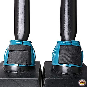 HILASON Turquoise Medium PVC Ribbed Double Hook and Loop Bell Boots Turquoise | Horse Boots| Bell Boots for Horses | Horse Bell Boots| Horse Jumping Boots | Black Horse Boots
