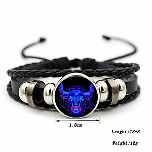 Zodiac Signs Spirit Bracelet Zodiac Bracelet for Women Men Adjustable 12 Constellation Bracelet Multilayer Zodiac Black Leather Bracelets Zodiac Sign Wrap Bracelet for Women Men Birthday Jewelry (Taurus)