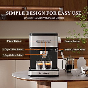 Empstorm 20 Bar Espresso Machine, Cappuccino Machines with Milk Frother Steam Wand, Latte Machine for Home&Barista, Automatic Shut-off Function