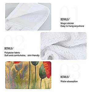 YYZZH Red Poppy Flower Watercolor Floral Print Design Kitchen Hand Towels with Hook & Loop Set of 2 Absorbent Bath Hand Towel Hanging Tie Towel