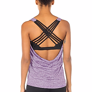 icyzone Yoga Tops Workouts Clothes Activewear Built in Bra Tank Tops for Women (S, Lavender)
