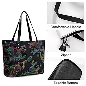 Womens Handbag Dragons Leather Tote Bag Top Handle Satchel Bags For Lady