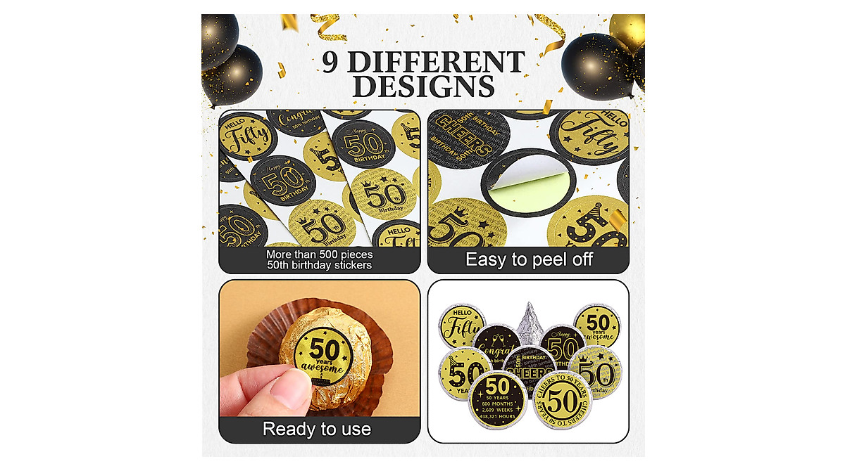 504 Black & Gold Birthday Party Favor Stickers