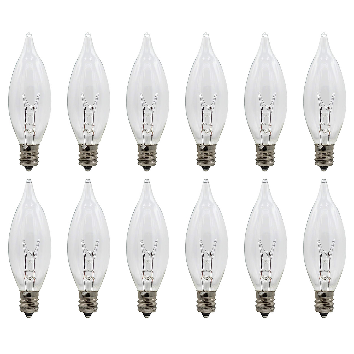 Creative Hobbies® Replacement Light Bulbs for Electric Candle Lamps, Flame Tip Bulbs for Window Candles, Chandeliers - 7 Watt - 120 Volt - E12 Candelabra- Pack of 12