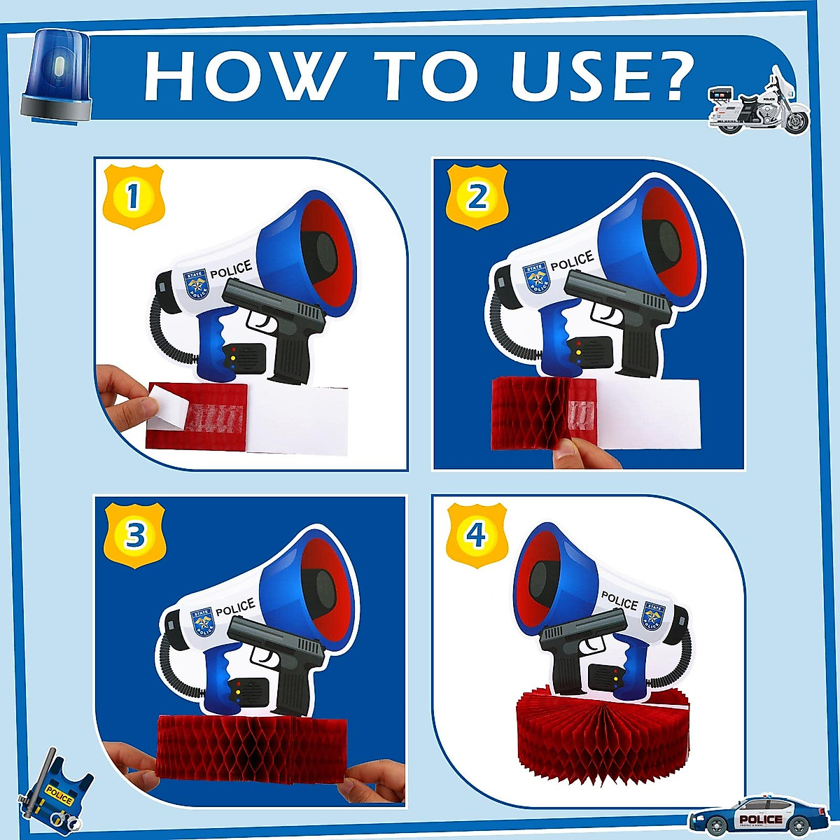 12 Pieces Police Honeycomb Centerpieces Police Theme Party Decorations Supplies 3D Birthday Theme Cakes Balls Table Topper Photo Props for Police Graduation Party Decoration Supplies