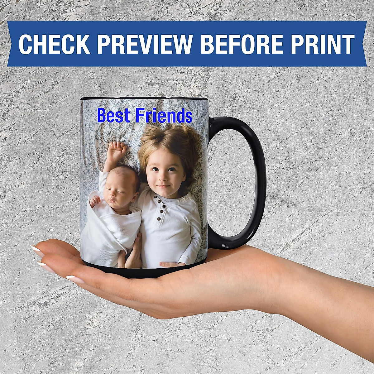 Custom Mug with Picture Text, Photo Name Logo - Personalized Coffee Mugs, Customized Ceramic Cups, Tazas Personalizadas - Birthday Wedding Christmas Day Gifts for Women Men Mom Dad Family (15oz Black)