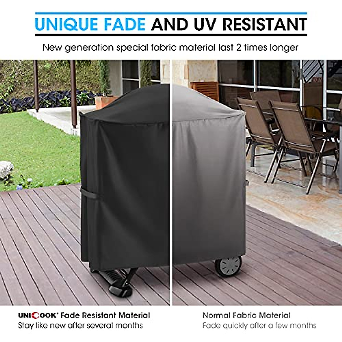 Unicook Grill Cover for Weber Q 100/1000 Q 200/2000 Grills with Q Portable Cart, Compared to Weber 7113, Heavy Duty Waterproof Full Length Portable Grill Cover, Fade and UV Resistant Material, Black