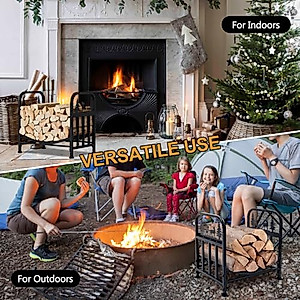 TOYSINTHEBOX Firewood Rack 17Inch Outdoor Log Holder Black Powder-Coated Steel Heavy Duty Wood Storage Accessory for Patio, Fireplace, Stove and Fire Pit with Christmas Elements