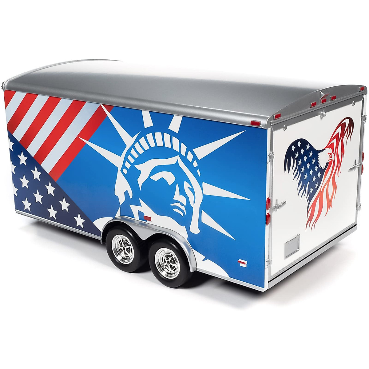 Auto World Diecast Four Wheel Enclosed Car Trailer Patriotic with Graphics for 1/18 Scale Model Cars by Autoworld AMM1284