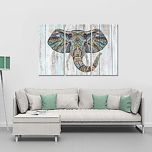 iHAPPYWALL 3 Pieces Animal Canvas Wall Art Tribal Elephant Boho Paisley Pattern Abstract Wildlife Artwork for Bedroom Living Room Stretched and Framed Ready to Hang 16x32inchx3pcs