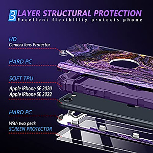 Miqala for iPhone SE 2022/2020 Case,Shiny in The Dark Three Layer Heavy Duty Shockproof Hard Plastic Bumper +Soft Silicone Rubber Protective Case for iPhone SE(3rd Gen/2nd Gen) 4.7 inch,Deep Purple