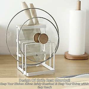 Knife Holder, Caliamary Kitchen Cabinet Knife Holder without Knives, Universal Metal Knife Block Cutting Board Organizer, Kitchen Storage Organizer. (White)