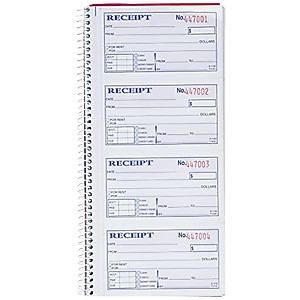 Adams Money and Rent Receipt Book, 2-Part Carbonless, 5-1/4" x 11", Spiral Bound, 200 Sets per Book, 4 Receipts per Page (SC1152)