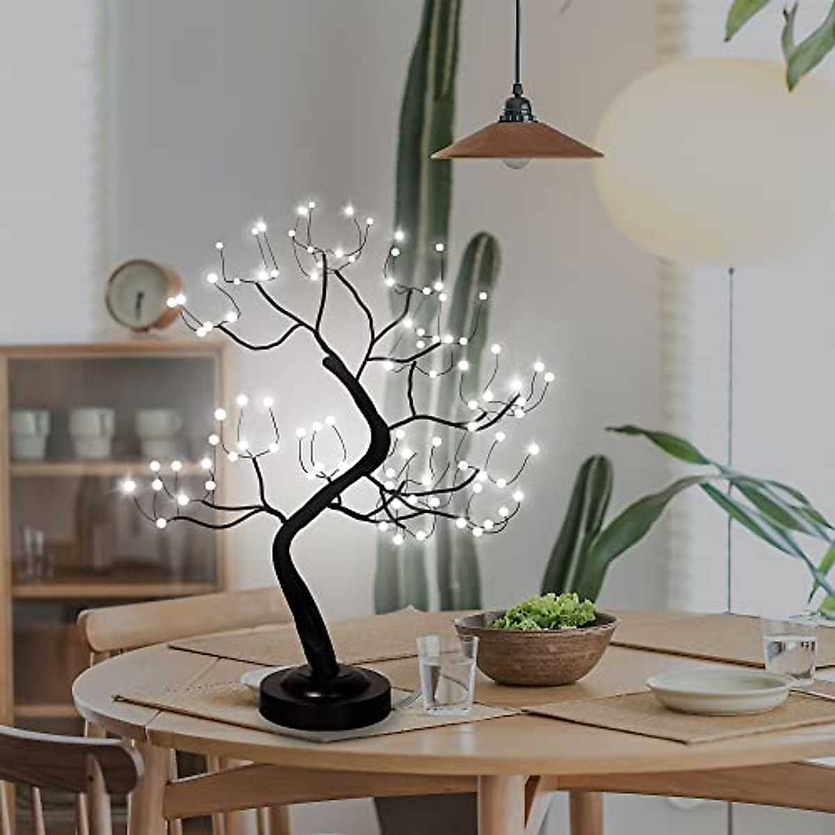 FUCHSUN Tabletop Tree Light Led Desk Lamp Artificial Tree for Home Office Decorative Branches for Party Halloween Holiday Battery USB Operated Bonsai with Timer (White Glow)