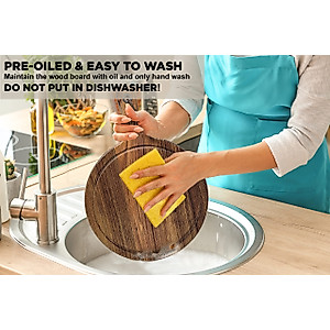 Homwoody Premium Acacia Wood Cutting Board with handle/Cheese Board - (Set of 3) Thick/Large Acacia Cutting Board/Charcuterie Boards - Luxury Wood Cutting Board/Cheese Board/Charcuterie Board/Platter