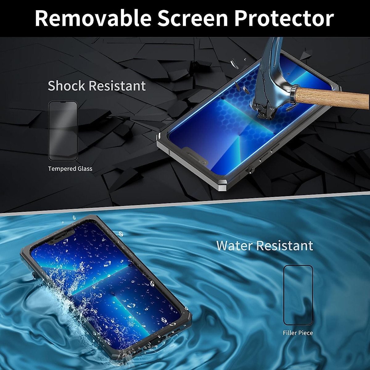 HUALIMEI Luxury Case for iPhone 13 Pro Max 6.7", Carbon Fiber Aluminum Phone Cover, Military Protective Armor with Tempered Glass Screen Protector Full Body Heavy Duty Shockproof Protection for Men