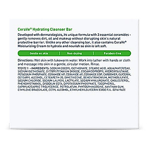 CeraVe Hydrating Cleanser Bar, Soap-Free Body and Facial Cleanser with 5% Cerave Moisturizing Cream, Fragrance-Free, 2-Pack, 4.5 Ounce Each