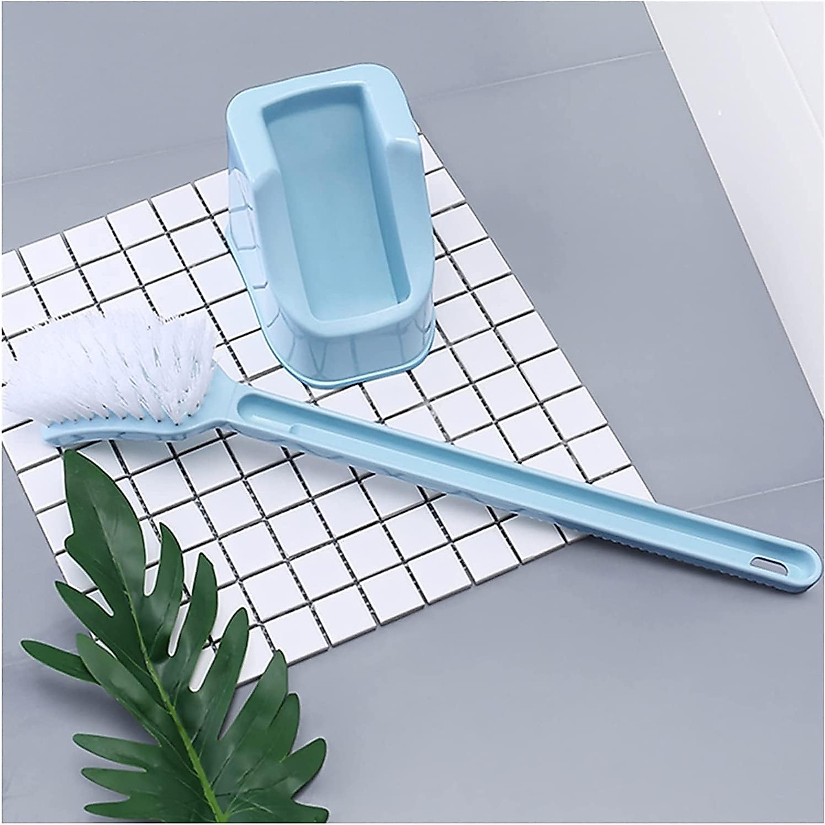 SAAKO Plastic Toilet Brush Wall Mounted Floor Toilet Bowl Brush Toilet Cleaner Brush and Holder Set Bathroom Cleaning Scrubber