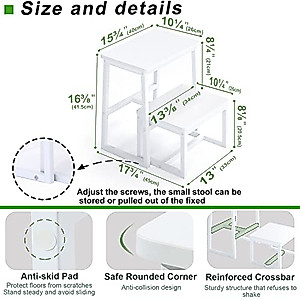 iTsst Step Stool for Adults & Kids,Holds up to 500Lb,3 in1 Heavy Duty Sturdy Two Step Stool for Kichen/Bathroom/High beds, Wooden&Metal Frame, Non-Slip Pads