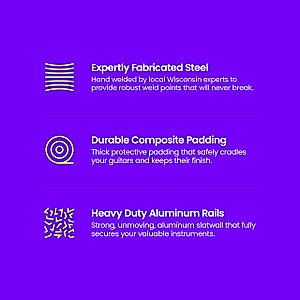 String Swing Guitar Wall Rack, Multiple Guitar Wall Mount, Guitar Organizer for Acoustic & Electric Guitars, 5 Padded Arm Hangers & Black Walnut Slatwall Rail, Wall Mount Guitar Rack - MADE IN USA